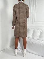 China Office Ladies Notched Collar Plaid Coat Women Blazer Double Breasted Trench Winter Jacket 2021 Casual Long Coats for Ladies for sale