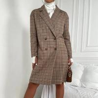 China Office Ladies Notched Collar Plaid Coat Women Blazer Double Breasted Trench Winter Jacket 2021 Casual Long Coats for Ladies for sale