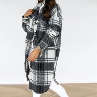 China Autumn Winter Coats for Women 2023 Lapel Pocket Long Plaid Shirt Jacket Coat Woolen Fleece Plaid Long Coats for Women for sale