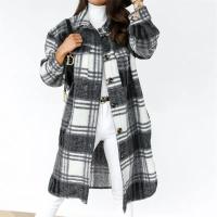 China Autumn Winter Coats for Women 2023 Lapel Pocket Long Plaid Shirt Jacket Coat Woolen Fleece Plaid Long Coats for Women for sale