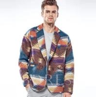 China Western Clothing Custom Plus Size Men&prime;s Geometric Pattern Single Breasted Turndown Aztec Style Coats Jackets for Men for sale