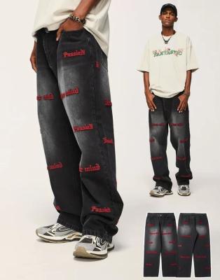 China Streetwear Men&prime;s Pant Blank Baggy Denim Distressed Vintage Stacked Flare Jeans Pants for sale