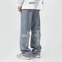 China OEM Mens Side Pocket Jeans Washed Vintage Baggy Multi Pocket Jeans Men for sale