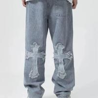 China OEM Mens Side Pocket Jeans Washed Vintage Baggy Multi Pocket Jeans Men for sale