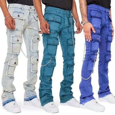 China Hot Selling Pants Flared Cotton Men Streetwear Fashion Hip-Hop Loose Straight Cargo Jeans for sale