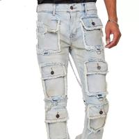 China Hot Selling Pants Flared Cotton Men Streetwear Fashion Hip-Hop Loose Straight Cargo Jeans for sale