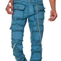 China Hot Selling Pants Flared Cotton Men Streetwear Fashion Hip-Hop Loose Straight Cargo Jeans for sale