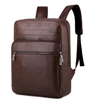 China Custom PU Leather Laptop Backpack 15.6 Inch Waterproof School Business Bag OEM for sale