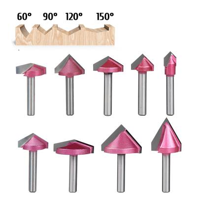 China Tideway 6mm Shank CNC Router Bit Tools Face Milling Cutter Carbide 3D V-Groove V Bit for Woodworking Tin Coating OEM Customized for sale