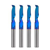 China 3.175/4/6mm Single Flute CNC End Mil Carbide Milling Cutter Nano Blue Coated up Cut 1F Spiral Router Bit for Woood Acrylic PVC for sale