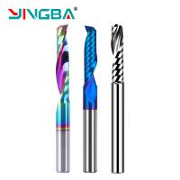 China 3.175/4/6mm Single Flute CNC End Mil Carbide Milling Cutter Nano Blue Coated up Cut 1F Spiral Router Bit for Woood Acrylic PVC for sale