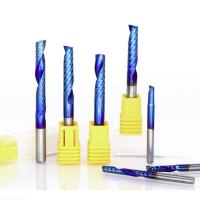 China 3.175/4/6mm Single Flute CNC End Mil Carbide Milling Cutter Nano Blue Coated up Cut 1F Spiral Router Bit for Woood Acrylic PVC for sale