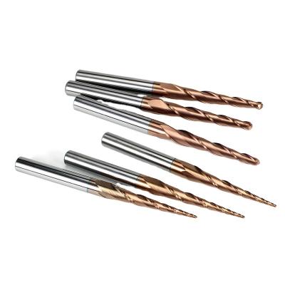 China YingBa HRC55 Coated CNC Wood Carving Cutter 2Flute Spiral Taper Ball Nose 1/8 Shank Carbide Milling Cutter Bit for Wood Carving for sale