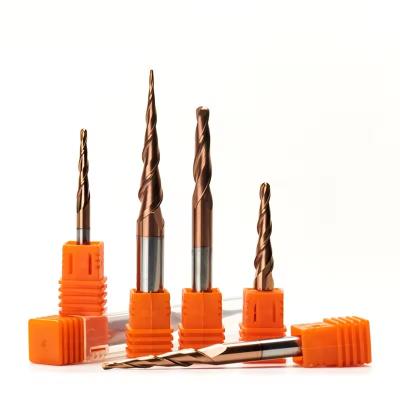 China Solide Carbide Shank Spiral Down Cut 2F Tapper Ball Nose Router Bit Wood Milling Cutter Tools Spherical End Conical Cutter for sale