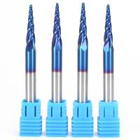 China Cnc Wood Router Bit Custom High Yingness Temperature Resistant Alloy Copper Blue Black Coating Spiral Taper Ball Nose End Mill for sale