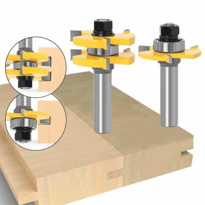 China 8mm 1/4''shank 1/2''shank 3 Tooth T-shaped Tenon Joint Knife Flat Panel Floor Knife Tenon Joint Knife Woodworking Milling Cutter for sale