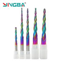 China New Model Multicolor Coating 2 Flutes Taper Ball Nose DLC HRC55 Solid Carbide End Mills for Wood Carving Tooling Cutter Used for sale