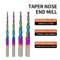 China New Model Multicolor Coating 2 Flutes Taper Ball Nose DLC HRC55 Solid Carbide End Mills for Wood Carving Tooling Cutter Used for sale