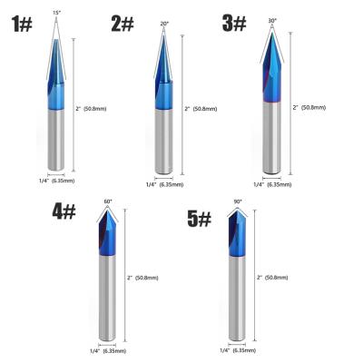 China 1/4 Shank Blue Coating V Type Solid Carbide Wood Cutter Tools Customizable OEM Engraving Router Bits for Woodworking for sale