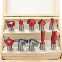 China 10pcs Set 12mm Woodworking Milling Cutters Wooden Box Sets Trimming End Mill Straight Edges Router Bit with Rounded Corners for sale