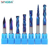 China 1/4*2-1/2  HRC65 2 Flute  Nano Blue Coating  CNC Router Bit Sets Solid Carbide Endmill for Wood Carving Bit Set for sale