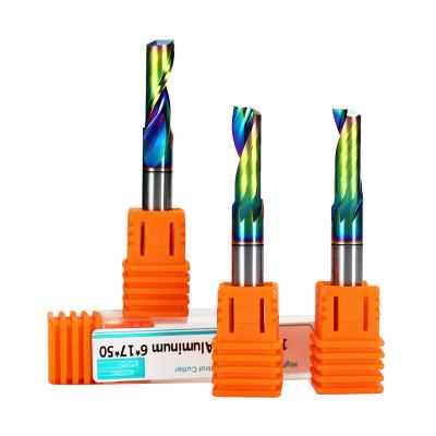China YingBa Customized Rainbow Color DLC Coating Aluminium Milling Cutter Single Flute Spiral up Down Cut Carbide Aluminium End Mill for sale