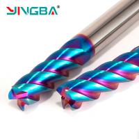 China YINGBA Custom Cutting Tool Blue Nano Coating 4 Flutes Hrc65 Carbide Flat End Mill Tools Cutter End Mill for Stainless Steel for sale
