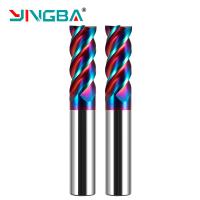 China YINGBA Custom Cutting Tool Blue Nano Coating 4 Flutes Hrc65 Carbide Flat End Mill Tools Cutter End Mill for Stainless Steel for sale