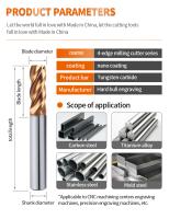 China Manufacturer 3Flute 4 Flute Solid Carbide Metal End Mill  Extended Coating HRC55 65 CNC CNC Milling Cutter for Metal Processing for sale