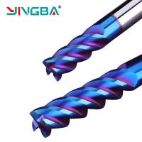China YINGBA  Manufacturer Blue Nano DLC Color Coating 4 Flutes Cutting Tool  Hrc65 Carbide Flat End Mill Tools for Stainless Steel for sale