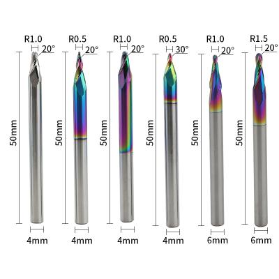 China Aluminum CNC Engraving Machine Tool Carbide End Mill Colorful Tin Coating ODM Taper Nose Milling Cutter CNC Cutter Bit for sale
