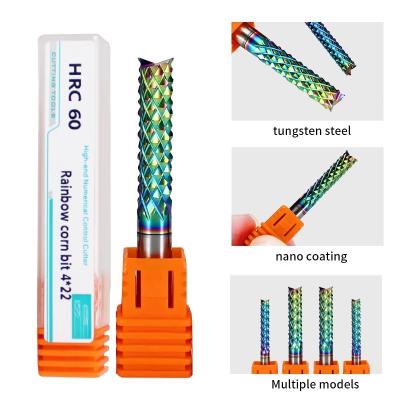 China Hotsale Hard Bar 6 Flutes 25° Helix Angle Nano Coating Corn Milling Cutter Solid Carbide CNC Wood Bit for PVC and Nylon for sale