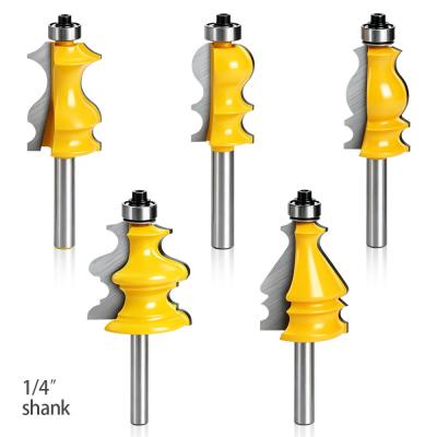 China YingBa 5pcs Set 1/4 Shank High-Yingness Alloy Milling Cutter for Multi-Layered Fancy Edge Lines CNC Router Bit for sale