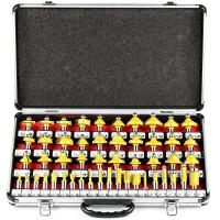 China Factory Wholesale 50Pcs 1/2 Inch Shank Carbide Wood Router Bit Set Aluminum Case CNC Milling Cutters, Round Over Straight V Groove Finger Joint Carving Bits OEM ODM Custom, Fast Shipping & Free Market for sale