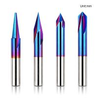 China Factory Direct Nano Blue Coated Solid Ying Alloy V-Type Router Bit Set for High Precision Woodworking for sale