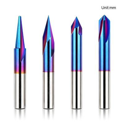 China Factory Direct Nano Blue Coated Solid Ying Alloy V-Type Router Bit Set for High Precision Woodworking for sale