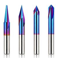 China Factory Direct Nano Blue Coated Solid Ying Alloy V-Type Router Bit Set for High Precision Woodworking for sale