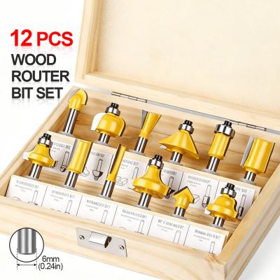 China 12 PCS 6mm Shank Wood Router Bit Set — Carbide Edge & Ball Bearing Guide All-in-One Kit For DIY & Pro Woodworking Premium Complete Woodworking Starter Set for sale