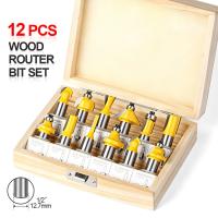 China 12 PCS High Precision Tungsten Carbide Wood Router Bit Set with 1/2 Shank for Woodworking for sale