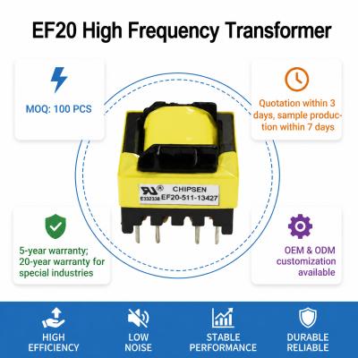 China EF20 Pure Copper Ferrite Core High Frequency Transformer Vertical PCB Mount Design for sale