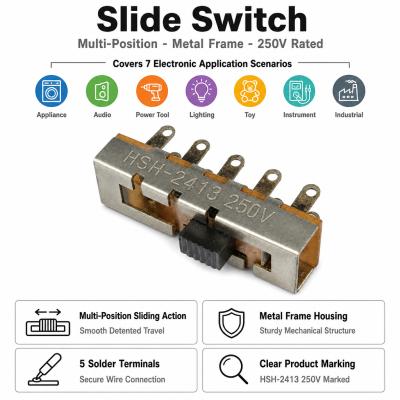 China 250V 5 Pin Slide Electronic Switch HSH-2413 Multi Position Hair Dryer Slide Switch for sale