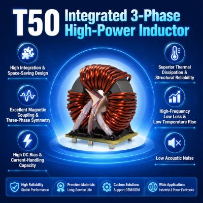 China Custom T50 3-Phase Toroidal Power Inductor with Base High Power Filter Choke for Industrial UPS & Solar Inverters for sale