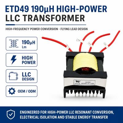 China ETD49 190µH High-Power LLC Resonant Transformer with Flying Lead Design for Industrial & EV Power Supplies for sale