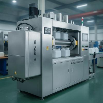 China Extrusion Blow Molding Machine with 30L Oil Tank Capacity 160kg/h Output and 750mm Platen Moving Stroke for Jerrycan Production for sale