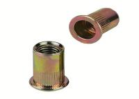 China M10 M12 Class 12.9 Rivet Nuts Carbon Steel Yellow Zinc Plating Coating Small Flat Head Serrated for sale