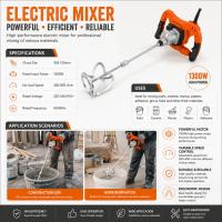 China 1300W Electric Mortar Mixer Variable Speed Professional & DIY Grade Trigger Switch Cement Paint Adhesive Mixing Machine for sale
