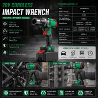 China Industrial Professional Grade 20V Cordless Brushless Motor Impact Wrench 650N.m Breakaway Torque 1/2