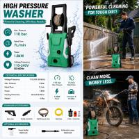 China 110-240V AC 50/60Hz Electric High Pressure Washer 110bar 7L/min 1.8kW for Car Home Garden Patio Cleaning for sale