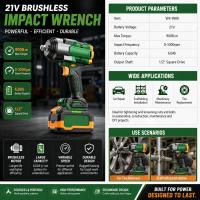China 21V Brushless Impact Wrench 900N.m Max Torque 1/2