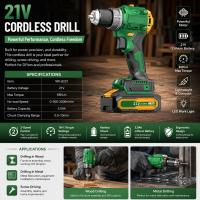 China Power Drill 21V Lithium Battery Cordless Drill 65N.m for Wood Metal Drilling and Portable Hand Drill for Repair for sale